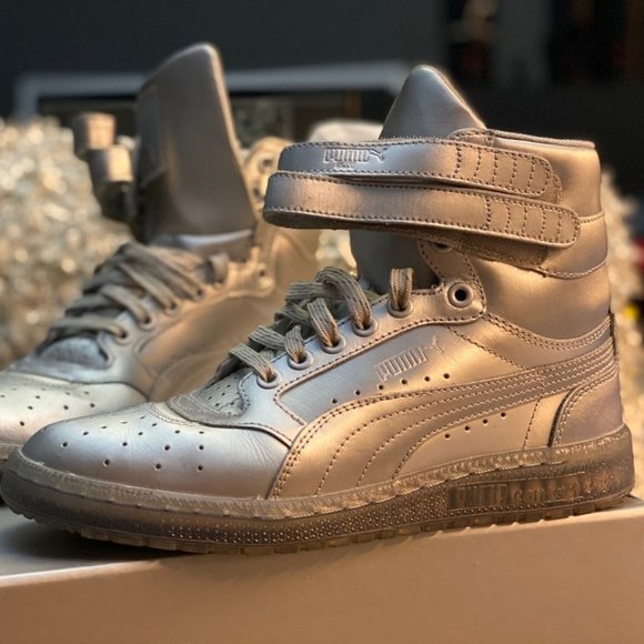 Puma | Shoes | Puma Platinum Mens Silver Leather High Top 7 Us | Poshmark